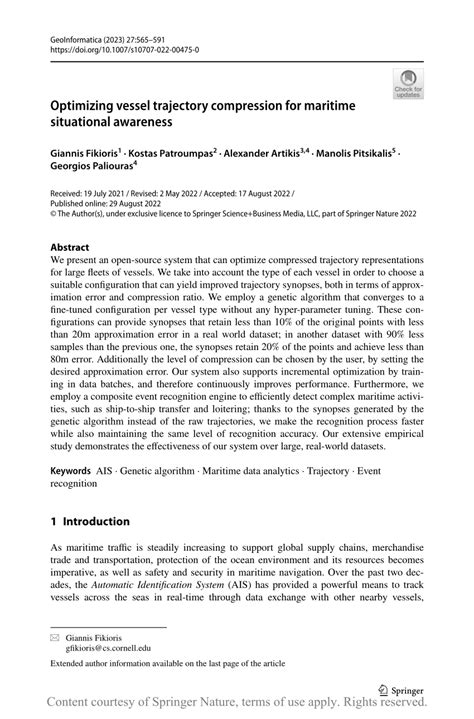 Optimizing Vessel Trajectory Compression For Maritime Situational Awareness Request Pdf