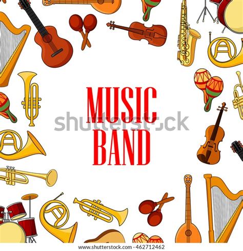 Musical Instruments Banner Acoustic Guitars Drums Stock Vector Royalty