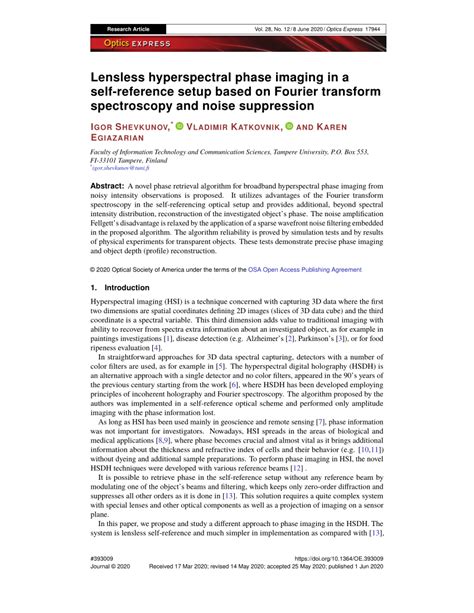 Pdf Lensless Hyperspectral Imaging By Fourier Transform Spectroscopy