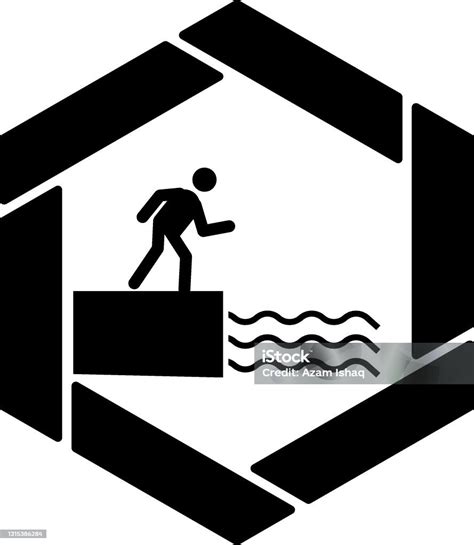 딥 리버 컨셉 수영 벡터 아이콘 디자인 블랙 육각 형 경고 표지판 흰색 배경에 안전 라벨 및 위험 기호 주의 또는 통지 간판 스톡 일러스트 0명에 대한 스톡 벡터 아트 및