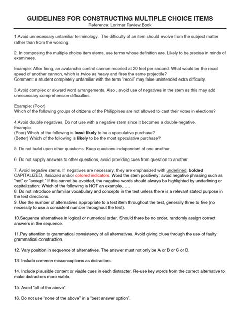 Assessment Writing Good Multiple Choice Test Questions Pdf Multiple Choice Thought