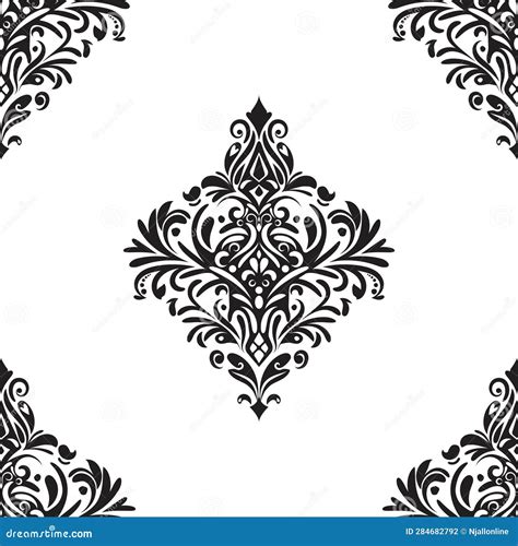 Damask Floral Motif Tile Pattern Luxury Tile Isolated Element Stock