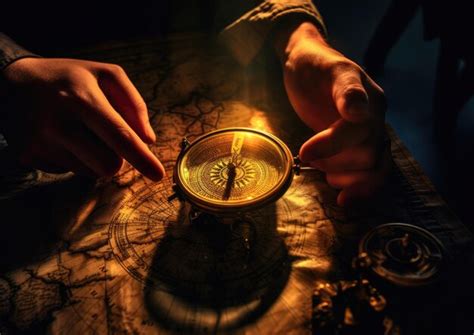 Premium Ai Image A Cinematic Shot Of A Navigators Hands Gripping A Vintage Compass With Soft