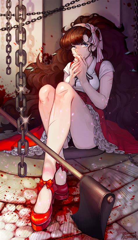 Dolnamu Original Girl Axe Black Panties Blood Blue Eyes Brown Hair Chain Crossed