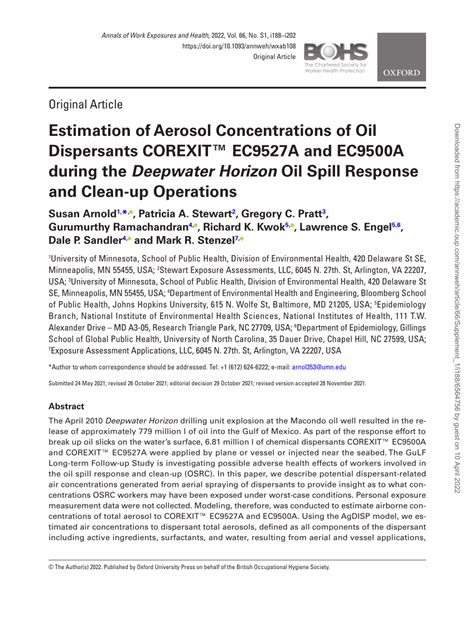 Pdf Assessing Exposures From The Deepwater Horizon Oil Spill Response