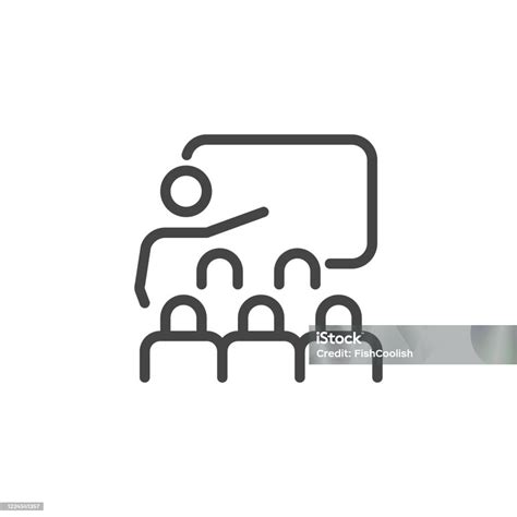 얇은 아이콘 교육 비즈니스 프리젠 테이션 및 세미나 또는 코칭 교실 및 트레이너와 같은 라인 기호 흰색 배경 편집 가능한