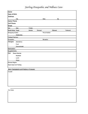 Fillable Online Initial Form Sterling Osteopathic And Wellness Care