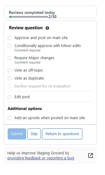 Reviews Completed Today Looks Wrong On Staging Ground Questions