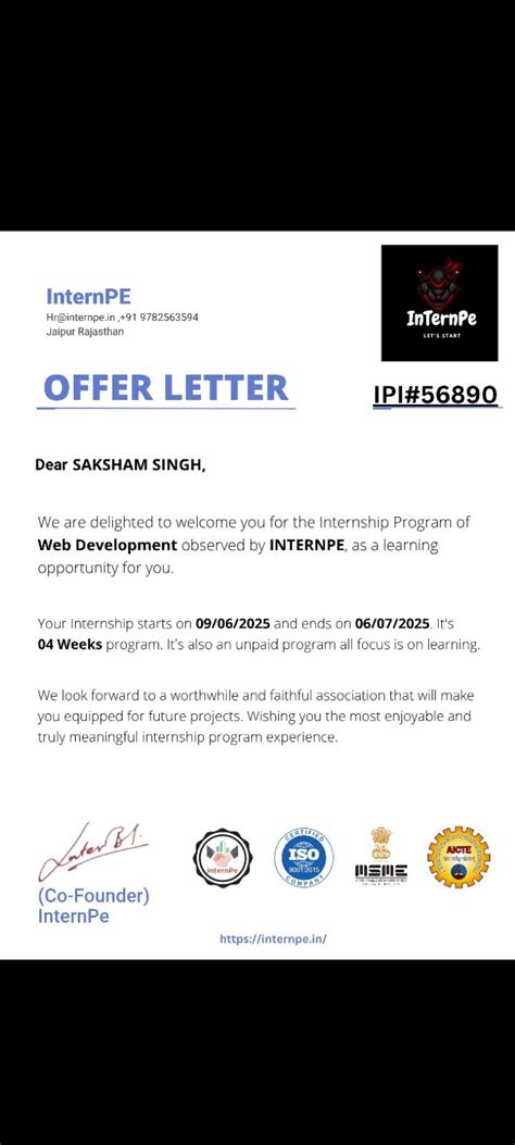 Internship Internpe Newbeginnings Grateful Learningjourney Saksham Singh