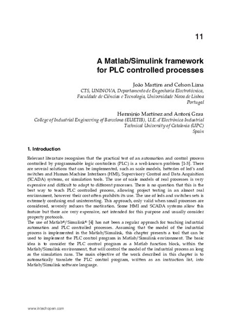 Pdf A Matlabsimulink Framework For Plc Controlled Processes 211 X A