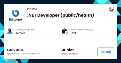 Praca Net Developer Publichealth Backend Britenet Zdalnie No Fluff Jobs