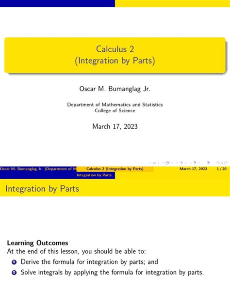 Calculus 2 Lecture 1 Integration By Parts Pdf Integral Calculus