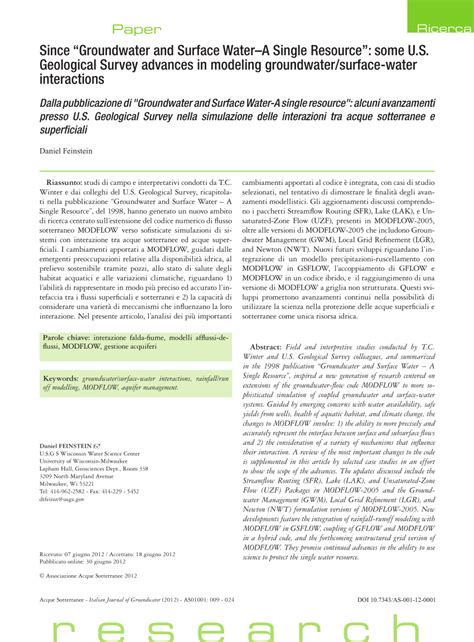 Pdf Since Groundwater And Surface Watera Single Resource” Some Us