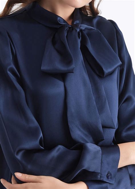 Women Bow Tie Neck Silk Blouse Womens Silk Blouses Bow Tie Blouse