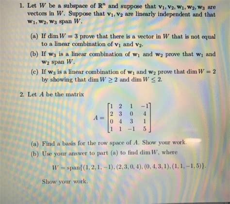 Solved 1 Let W Be A Subspace Of R And Suppose That Vi V2