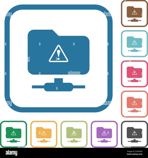 FTP Warning Simple Icons In Color Rounded Square Frames On White