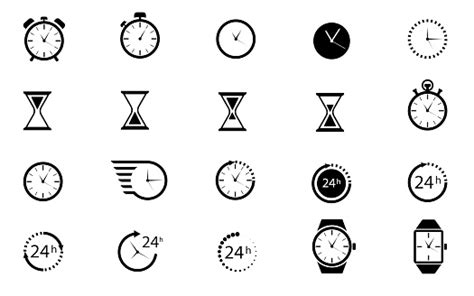 Heure Noire Vectorielle Icône Dhorloge Isolée Sur Blanc Ensemble De