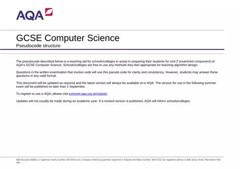 Pdf Gcse Computer Science Pseudocode Structure Dokumentips