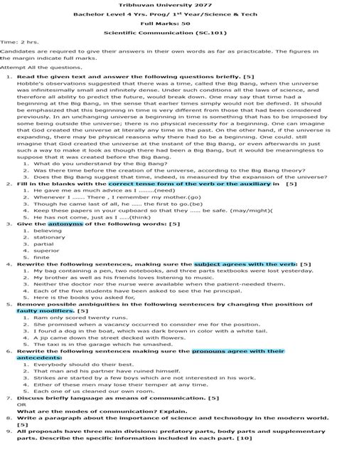 Scientific Communication Bsc I Year Old Questions2076 Khulla Note