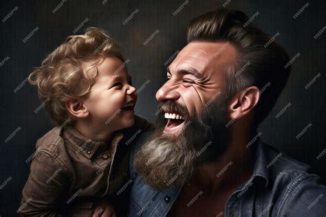 Premium Photo Joyful Moments A Bearded Fathers Playtime With His Son