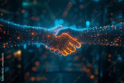 Client Server Handshake In Digital Futuristic Virtual Space Symbolizing Technology And Online