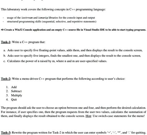 This Laboratory Work Covers The Following Concepts In C Programming