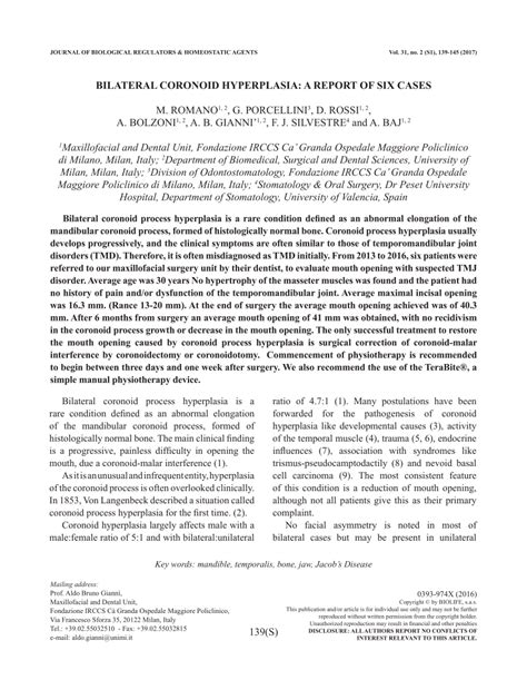 Pdf Bilateral Coronoid Hyperplasia A Report Of Six Cases