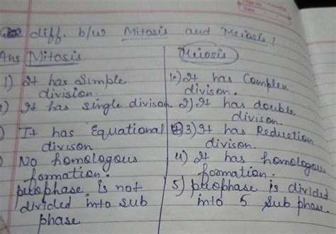 Diff Bw Mitosis And Meiosisansmitosismiosis1 It Has Simple Divisi