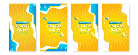깨끗한 현대 소셜 미디어 스토리 템플릿 세트 다채로운 기하학적 배경 플래시 세일 할인 배너 템플릿 프로모션 가격에 대한 스톡