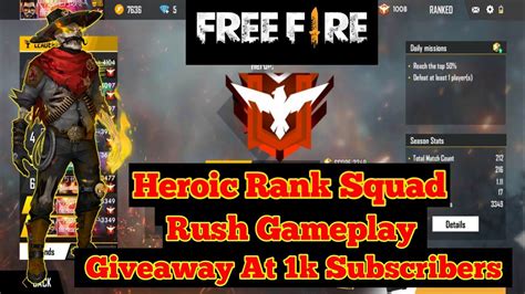 Garenafreefire।।heroic Rank Squad Rush Gamelpay Youtube