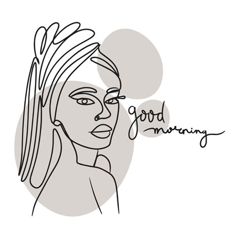 Good Morning One Line Drawing A Girl With A Towel On Her Head