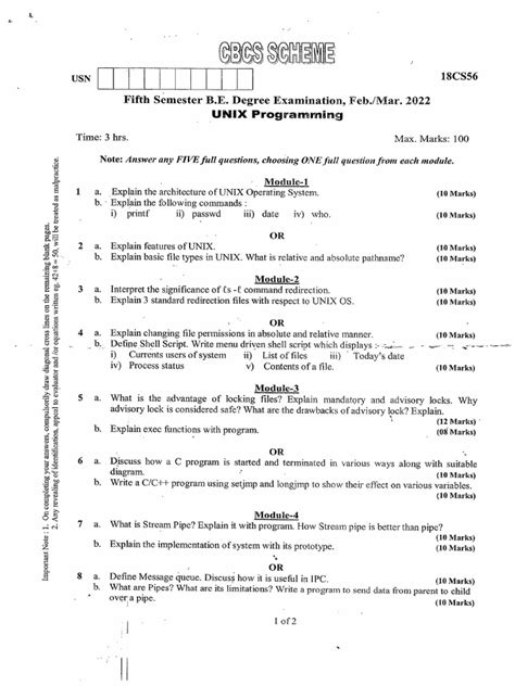 Unix Programming18cs56 Qp Solutions Feb Mar 2022 Pdf