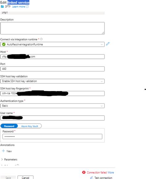 Faild To Connect With Sftp Server From Azure Linked Service Microsoft Qanda