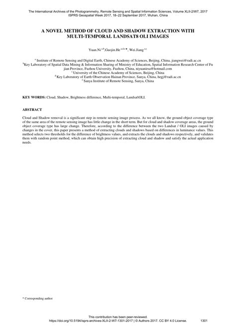 Pdf A Novel Method Of Cloud And Shadow Extraction With Multi Temporal Landsat8 Oli Images