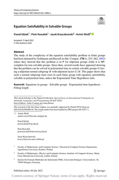 Pdf Equation Satisfiability In Solvable Groups