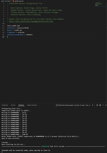ESP01 Code Upload Works With Arduino IDE But Not With PIO PlatformIO