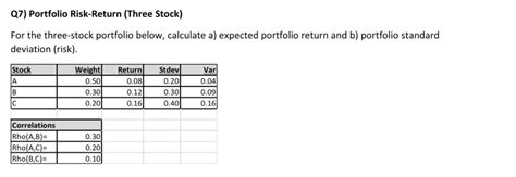 solved for the three stock portfolio below calculate a