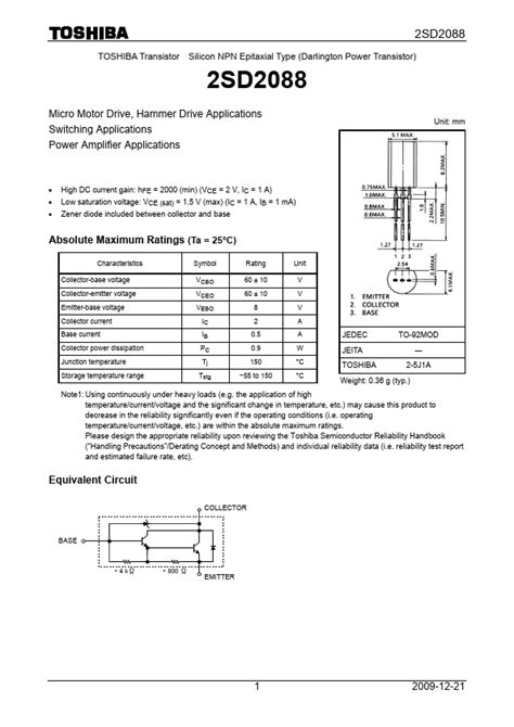 D2088 Datasheet, 2SD2088, Toshiba Semiconductor