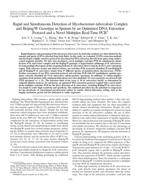 Rapid And Simultaneous Detection Of Mycobacteriumtuberculosis Complex And Beijingw Genotype