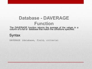 Excel Database Function Pptx