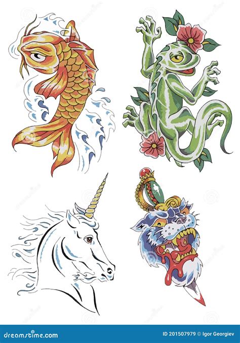 Sistema De Tatuajes De Los Animales Ajuste De Etiquetas Y Elementos