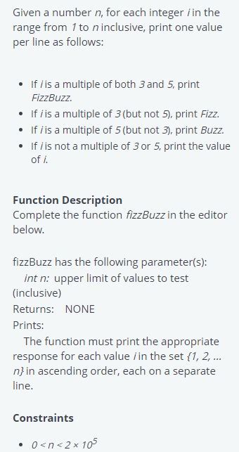 solved in python java or php please def fizzbuzz n