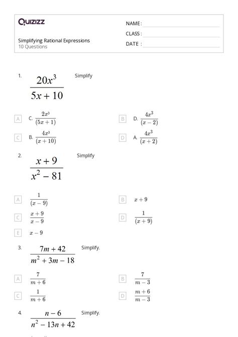50 Rational Expressions Equations And Functions Worksheets For 10th