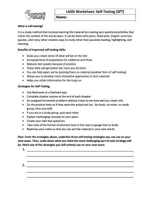 Fillable Online Csus Lassi Worksheet Self Testing Sft Csus Fax