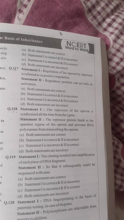 Nce Q117 Statement I Regulation Of Lac Operon By Repressor Is Referre