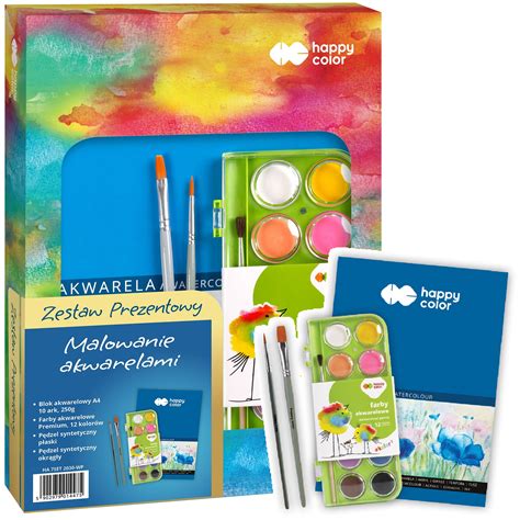 ZESTAW Farby akwarelowe blok pędzel HAPPY COLOR 13488856492 Allegro pl