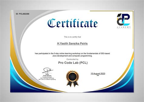 Completed A 5 Day Online Workshop On Ide Based Java Development