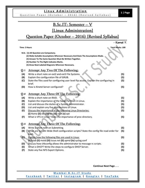 Linux Administration Revised Syllabus Qp October 2016 Pdf