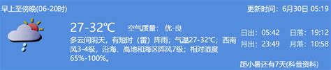 2021年6月30日深圳天气多云间阴天有短时阵雨气温27 32℃深圳之窗