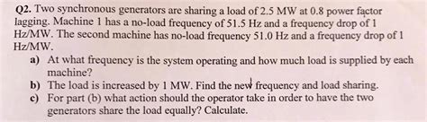 solved q2 two synchronous generators are sharing a load of